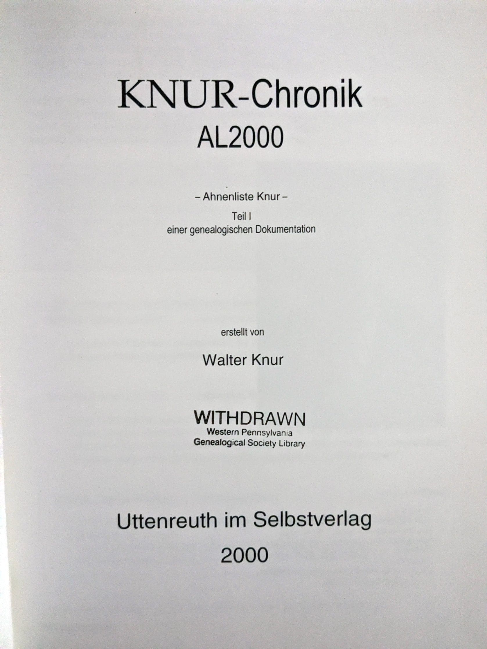 955. KNUR-Chronik AL2000 (Knur Chronicle AL2000). 130 pages | Western ...